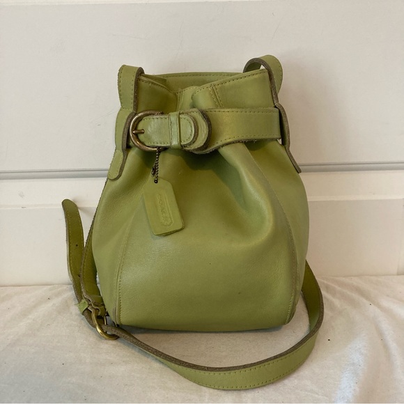 Coach | Bags | Coach Vintage Green Drawstring Feed Bag Bucket Bag ...